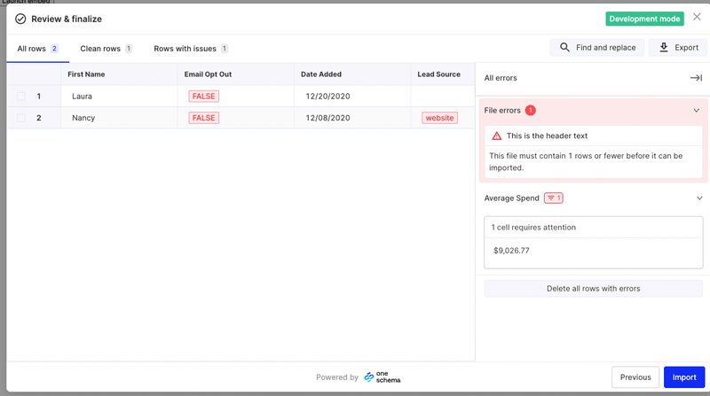 OneSchema: Launch CSV import with one line of code